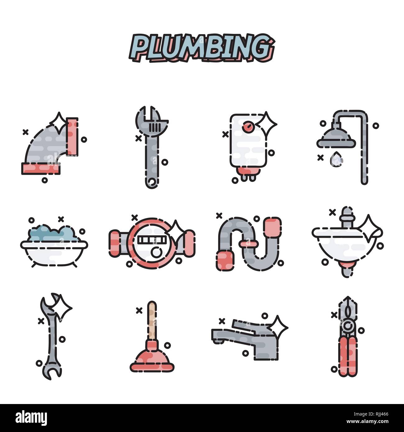Plumbing concept icons. Plumber and wrench. Engineer character. Plumber ...