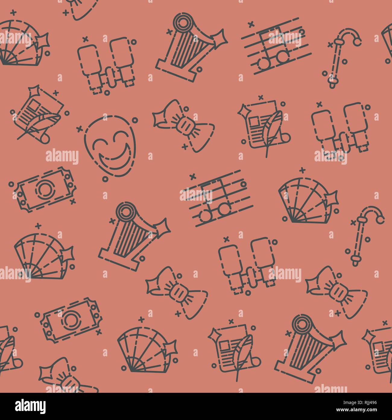 Theater flat icons pattern - drama, comedy, curtain and mask, tragedy ...