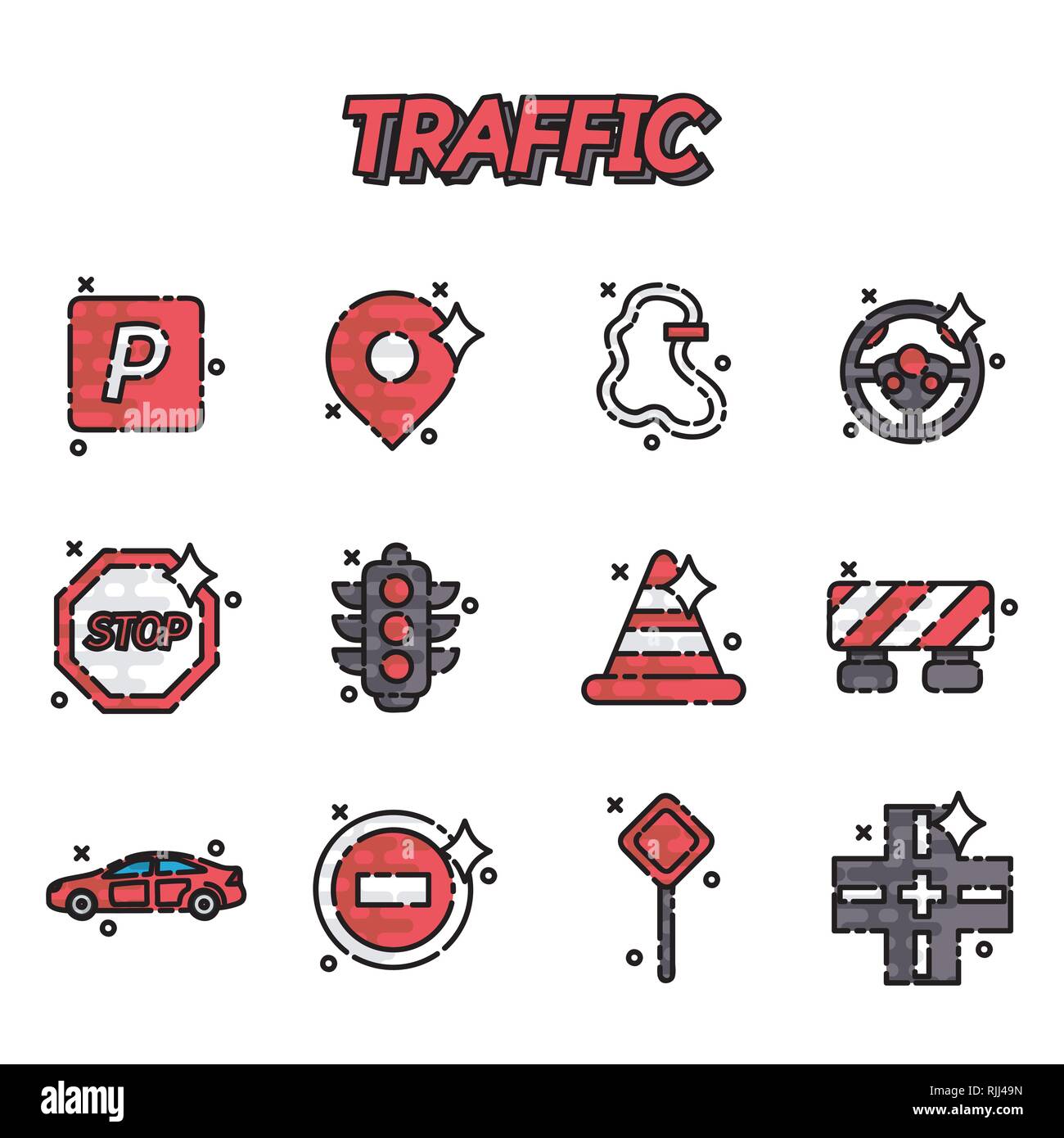 Traffic flat icons set with navigation light controller flat icons ...