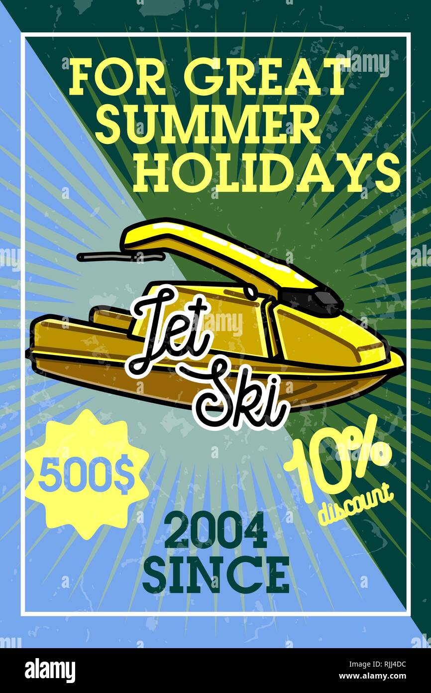 Color vintage jet ski banner. Colorful element for jet skiing for web ...