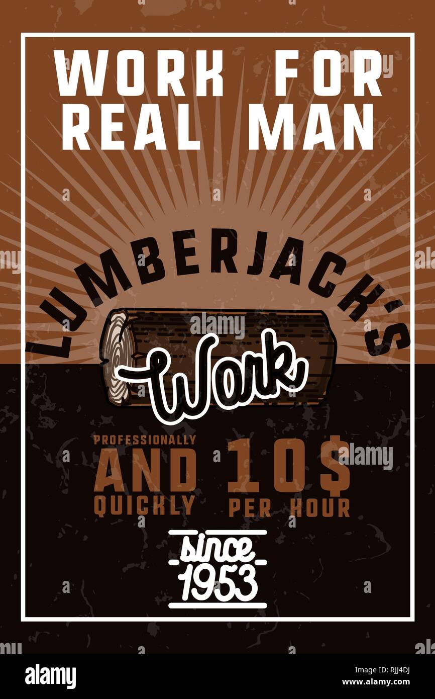 Color vintage lumberjack banner. Carpenter poster. Design elements ...