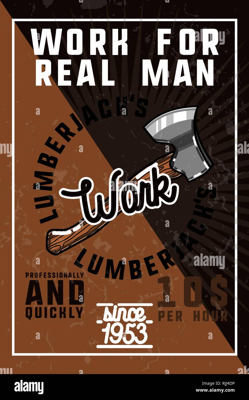 Color vintage lumberjack banner. Carpenter poster. Design elements ...