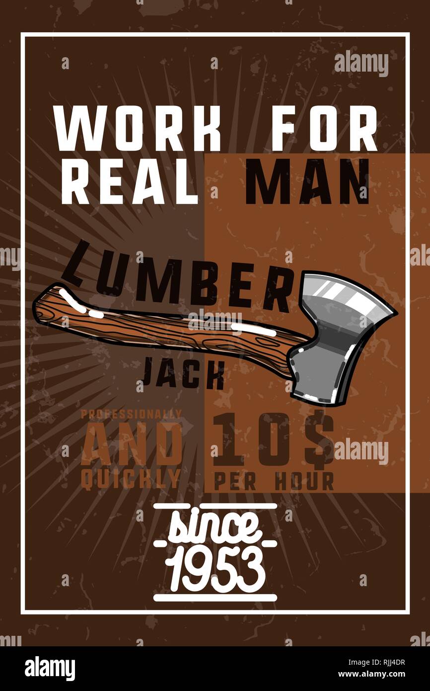 Color vintage lumberjack banner. Carpenter poster. Design elements ...