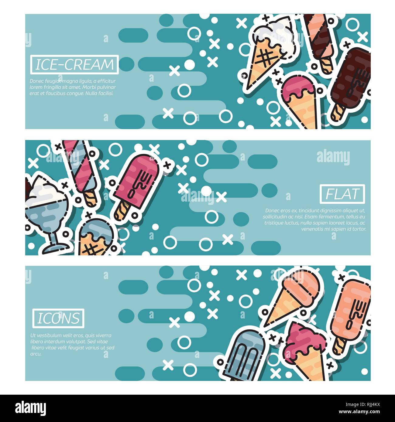 Set of Horizontal Banners about ice-cream. Vector illustration, EPS 10 ...