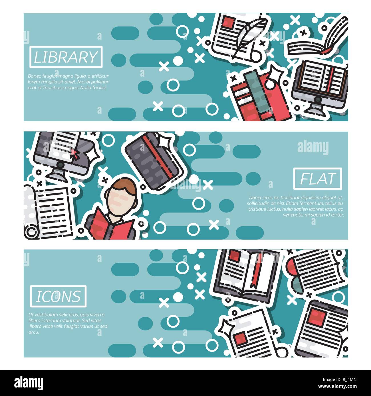 Set of Horizontal Banners about library. Vector illustration, EPS 10 ...