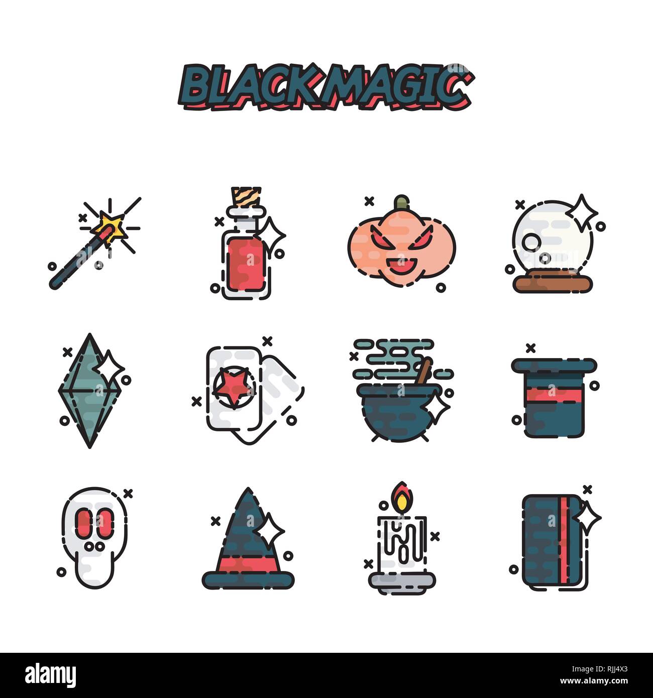 Black magic cartoon concept icons. Trendy Simple vector symbol. Vector ...