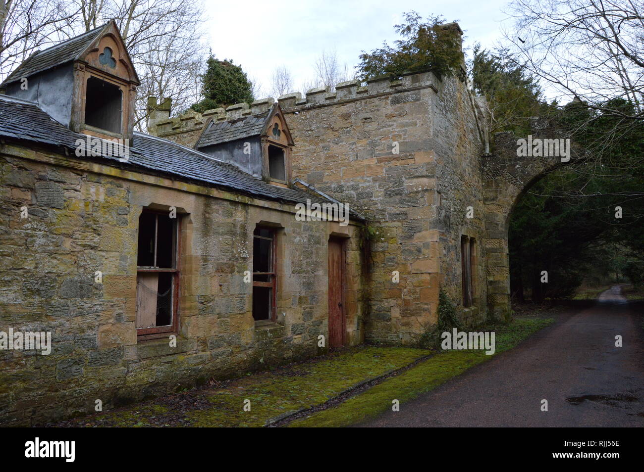 Ruined buildings at the entrance to the striking ruins of Crawford ...
