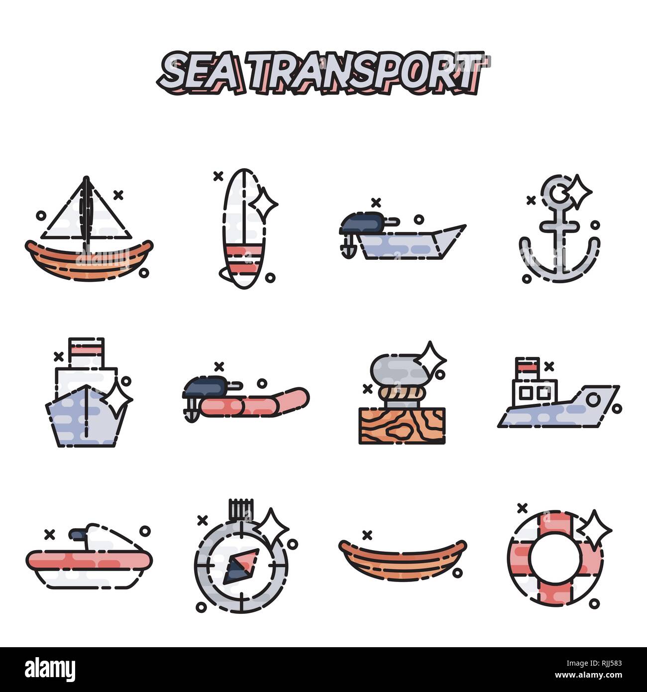 Sea transport cartoon concept icons. Ship transport. Vector ...