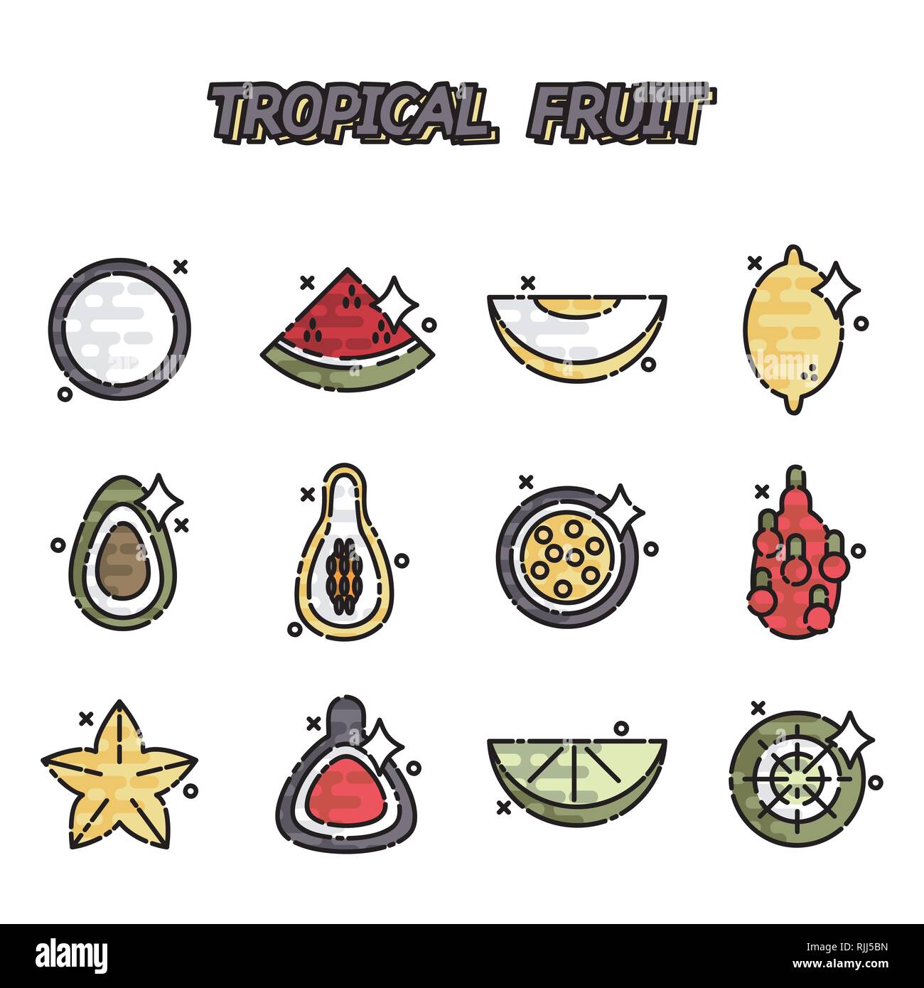 Tropical fruit cartoon concept icons. Modern flat design. Vector ...