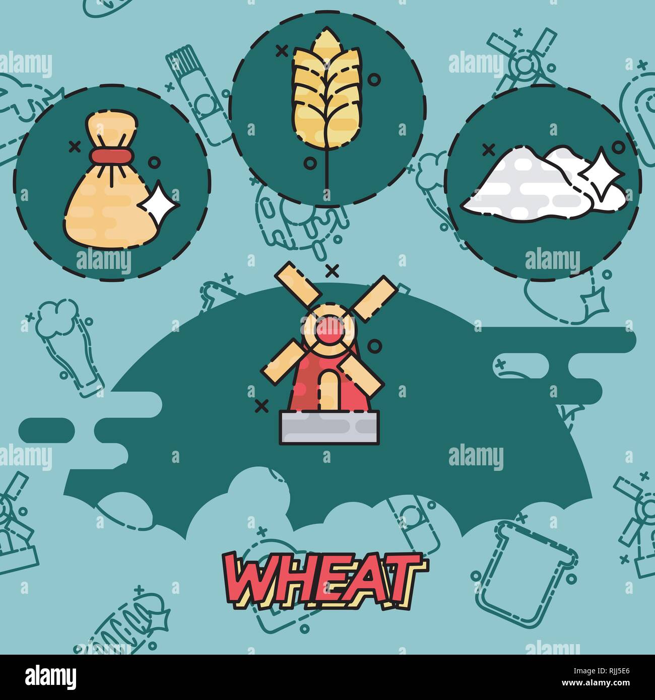 Wheat flat concept icons for bakery, bread store, agricultural company ...