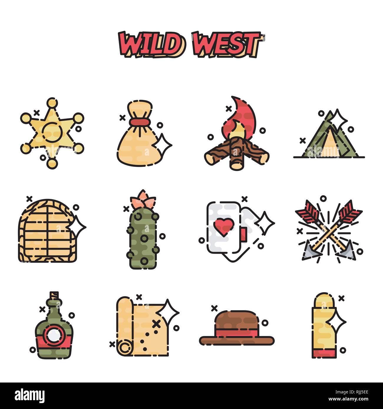 Western cartoon elements wild west cowboy boots hi-res stock ...