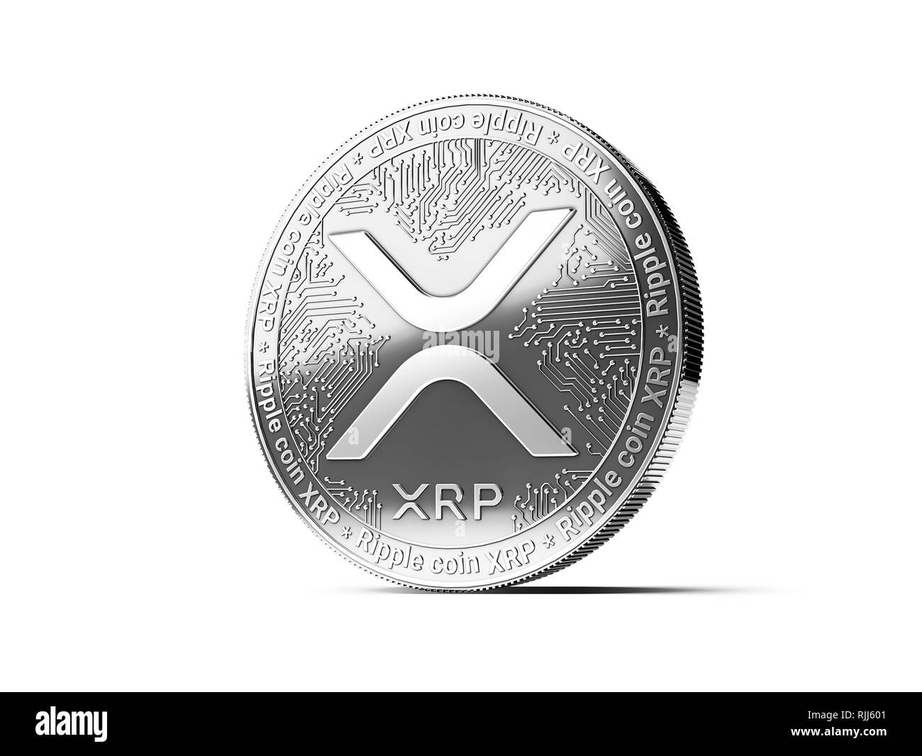 Silver Ripple (XRP) coin isolated white background. (new virtual money ...