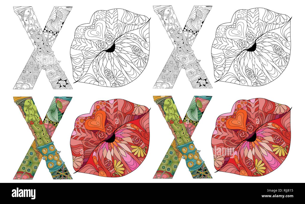 Hand-painted art design. Hand drawn illustration word XOXO with ...