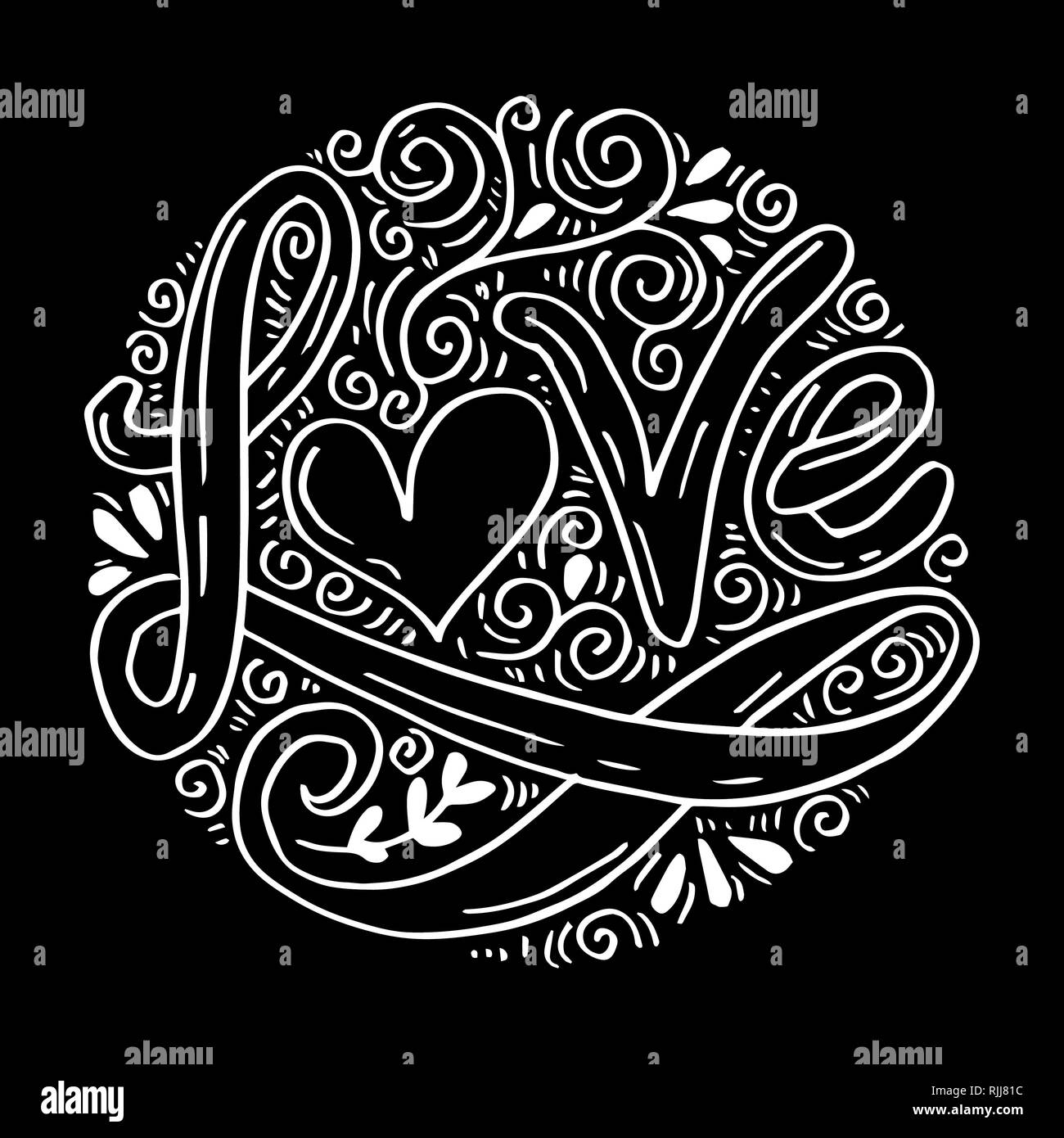 Love Hand lettering Handmade calligraphy on circle background Stock ...