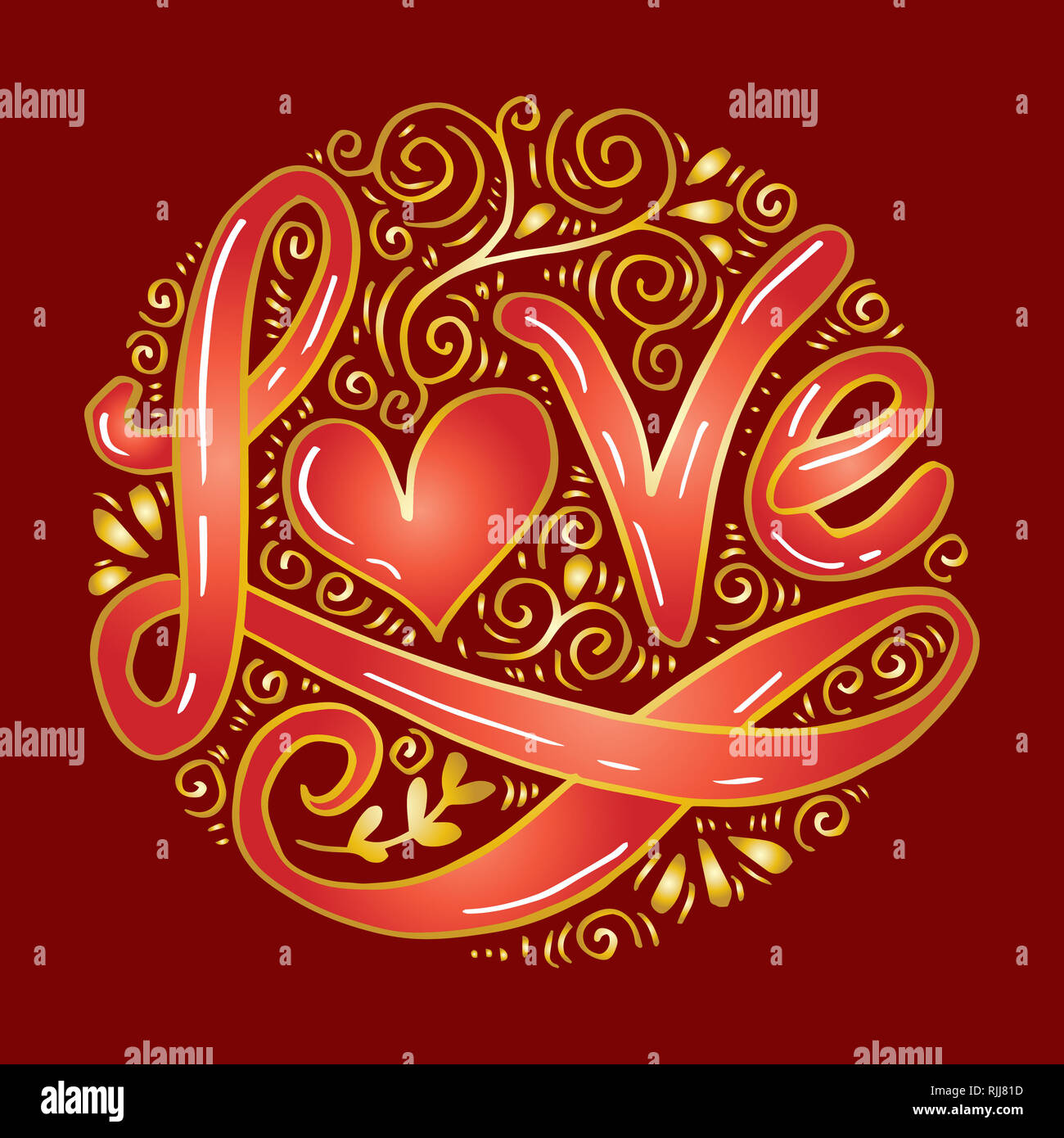 Love Hand lettering Handmade calligraphy on circle background Stock ...