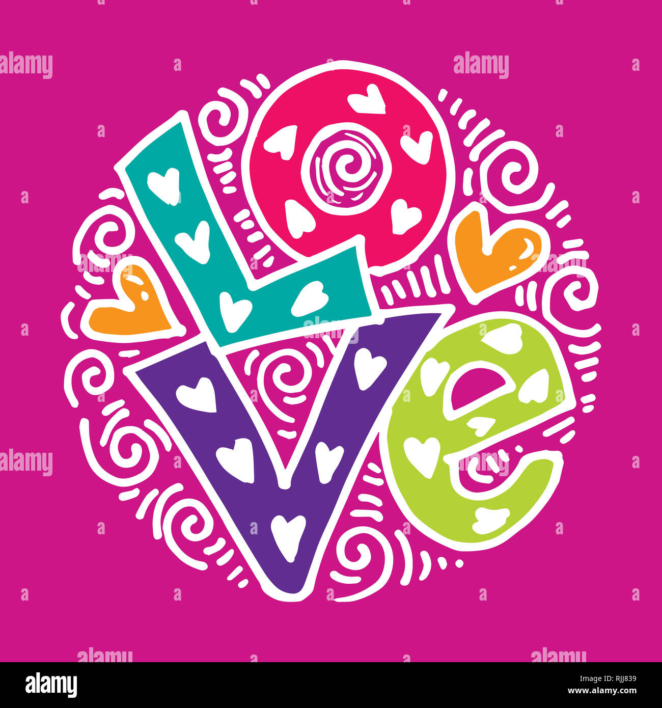 LOVE text hand drawing illustration Stock Photo - Alamy