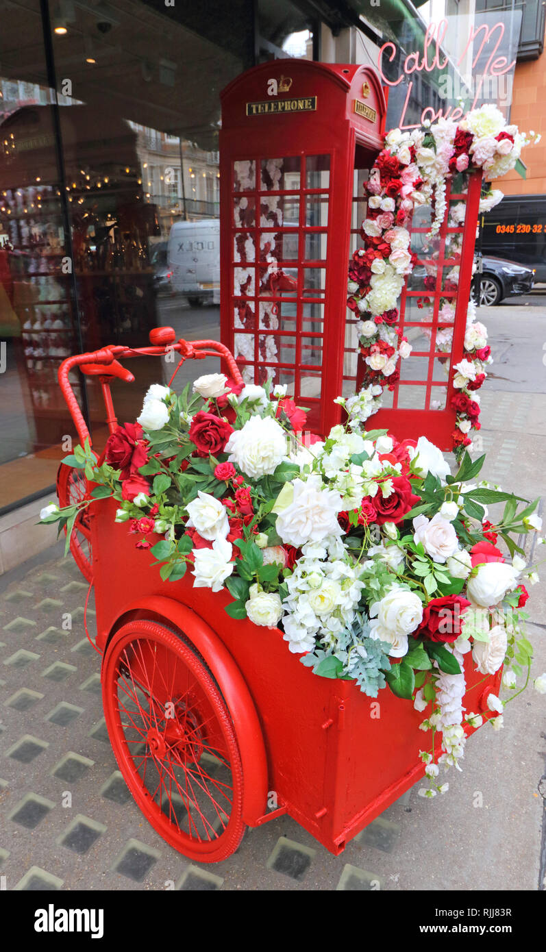 Valentines Day 'Call me Love' display of roses around a telephone box ...