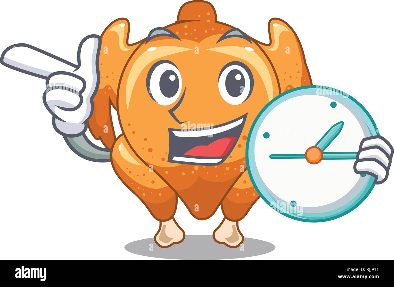With clock roast chicken served the cartoon table Stock Vector Image ...