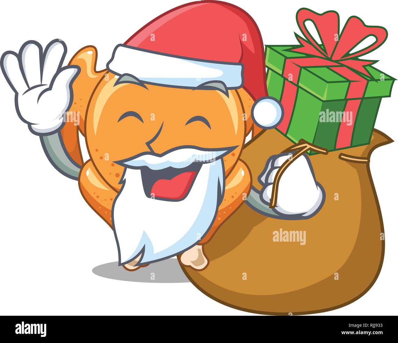 Santa with gift cartoon roast chicken ready to eat Stock Vector Image ...
