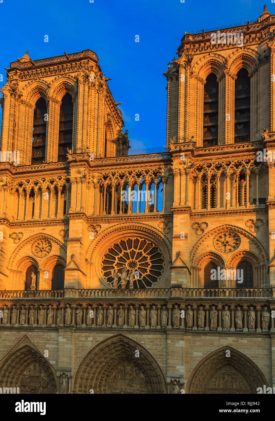 Details of the main facade of Notre Dame de Paris Cathedral facade with ...