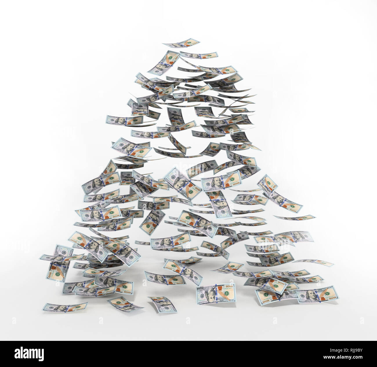 100 dollar bills falling to the ground. 3D illustration Stock Photo - Alamy