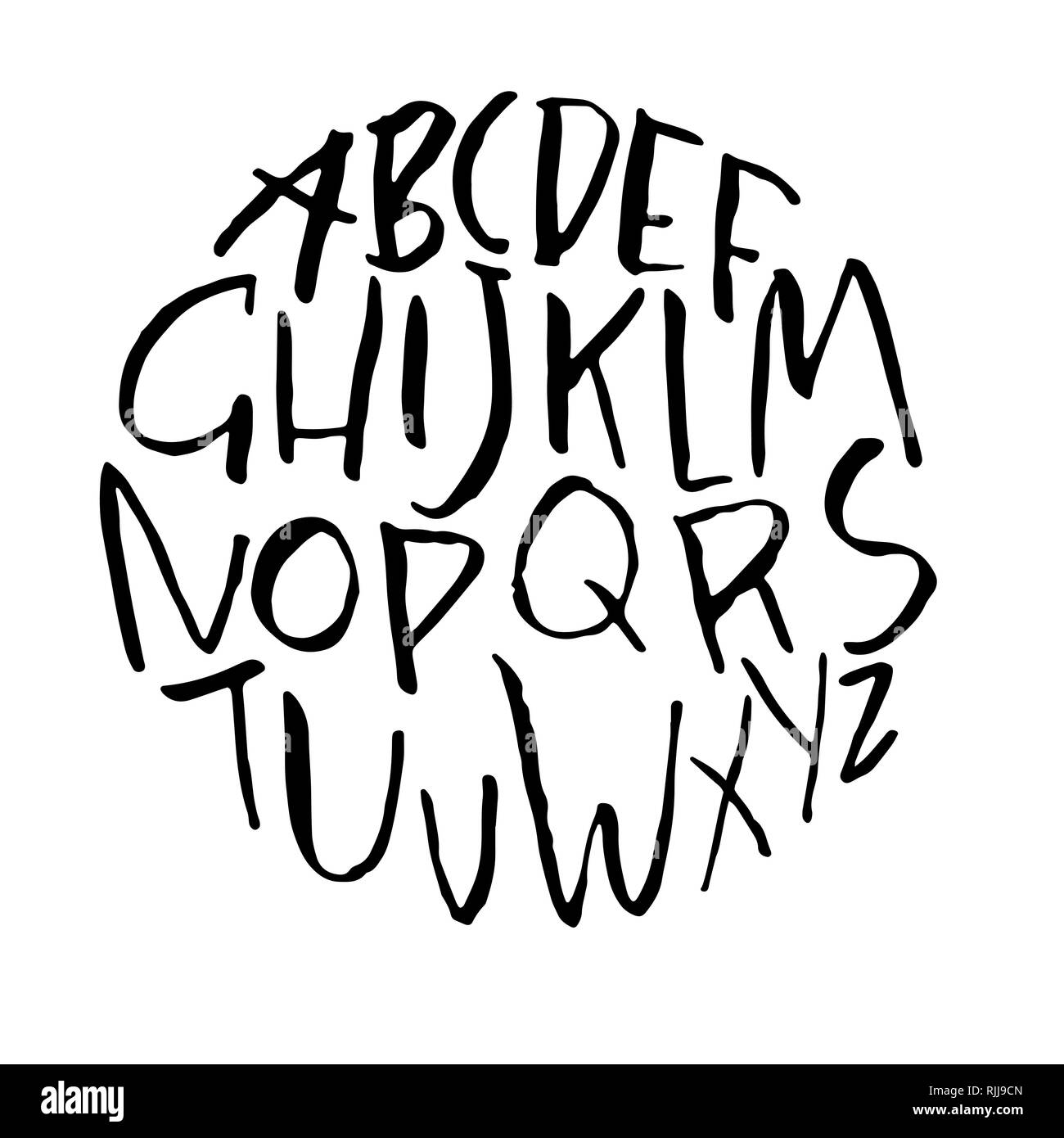 Simple alphabet letters. Handdrawn grunge ink font. Vector illustration ...
