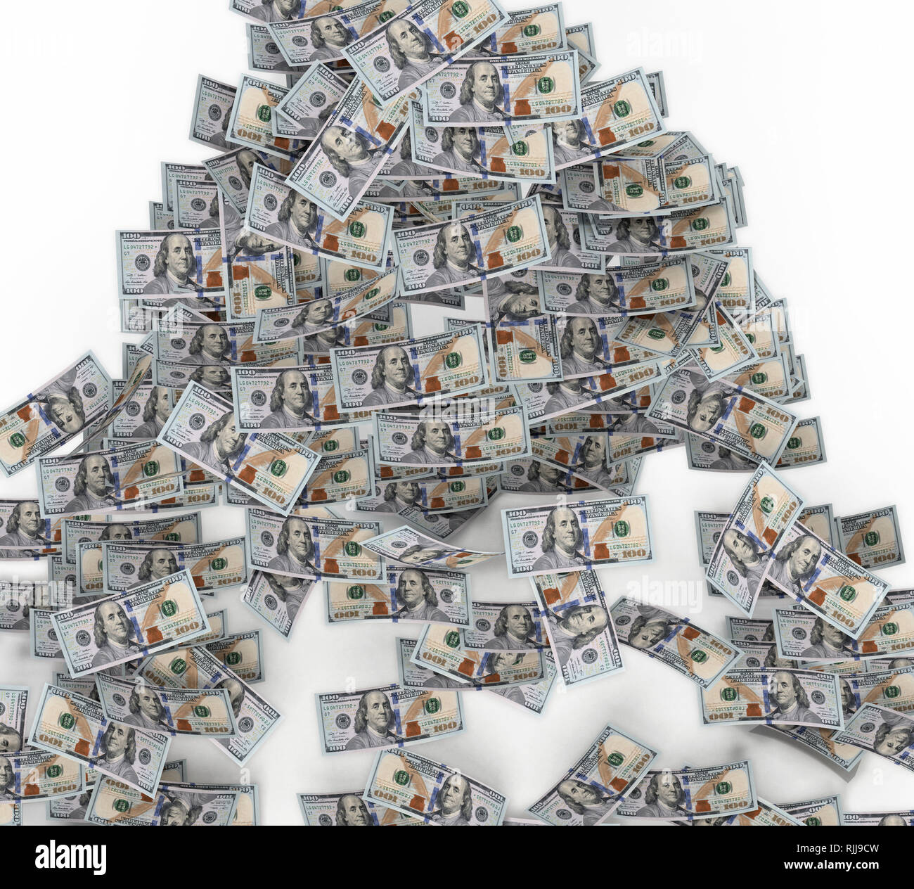 100 dollar bills falling to the ground. 3D illustration Stock Photo - Alamy