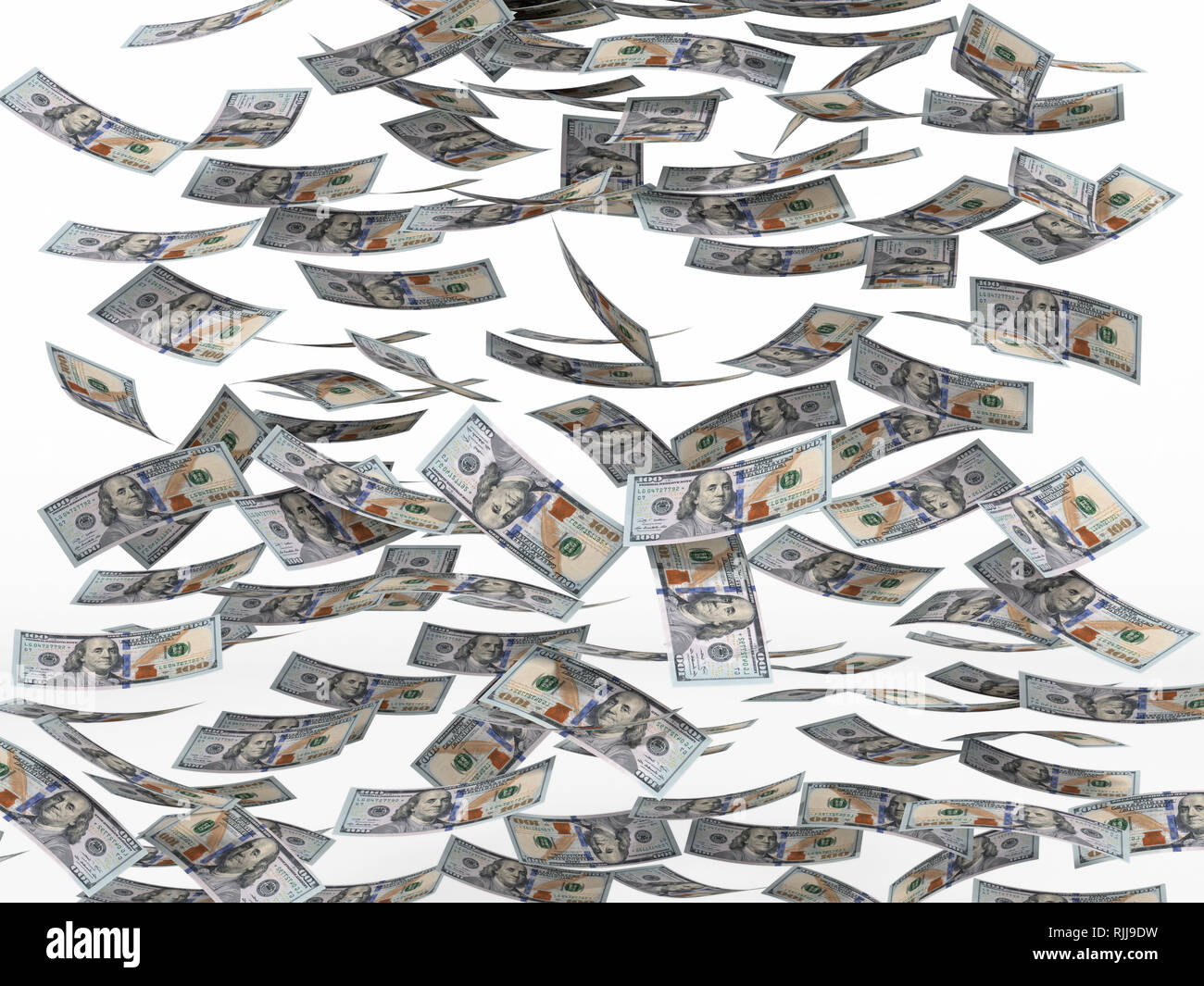 100 dollar bills falling to the ground. 3D illustration Stock Photo - Alamy