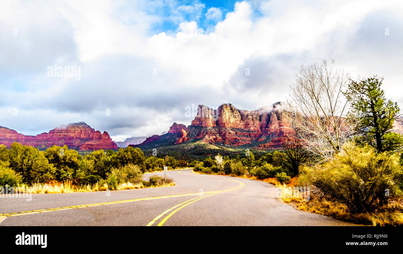 The colorful sandstone mountains of Twin Buttes and Munds Mountain near ...