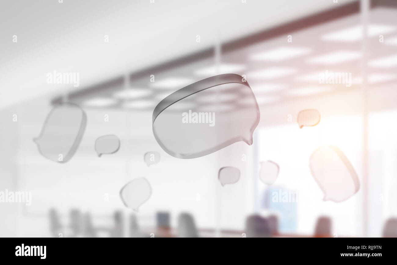 Concept of communication by glass empty chat icon on office background ...