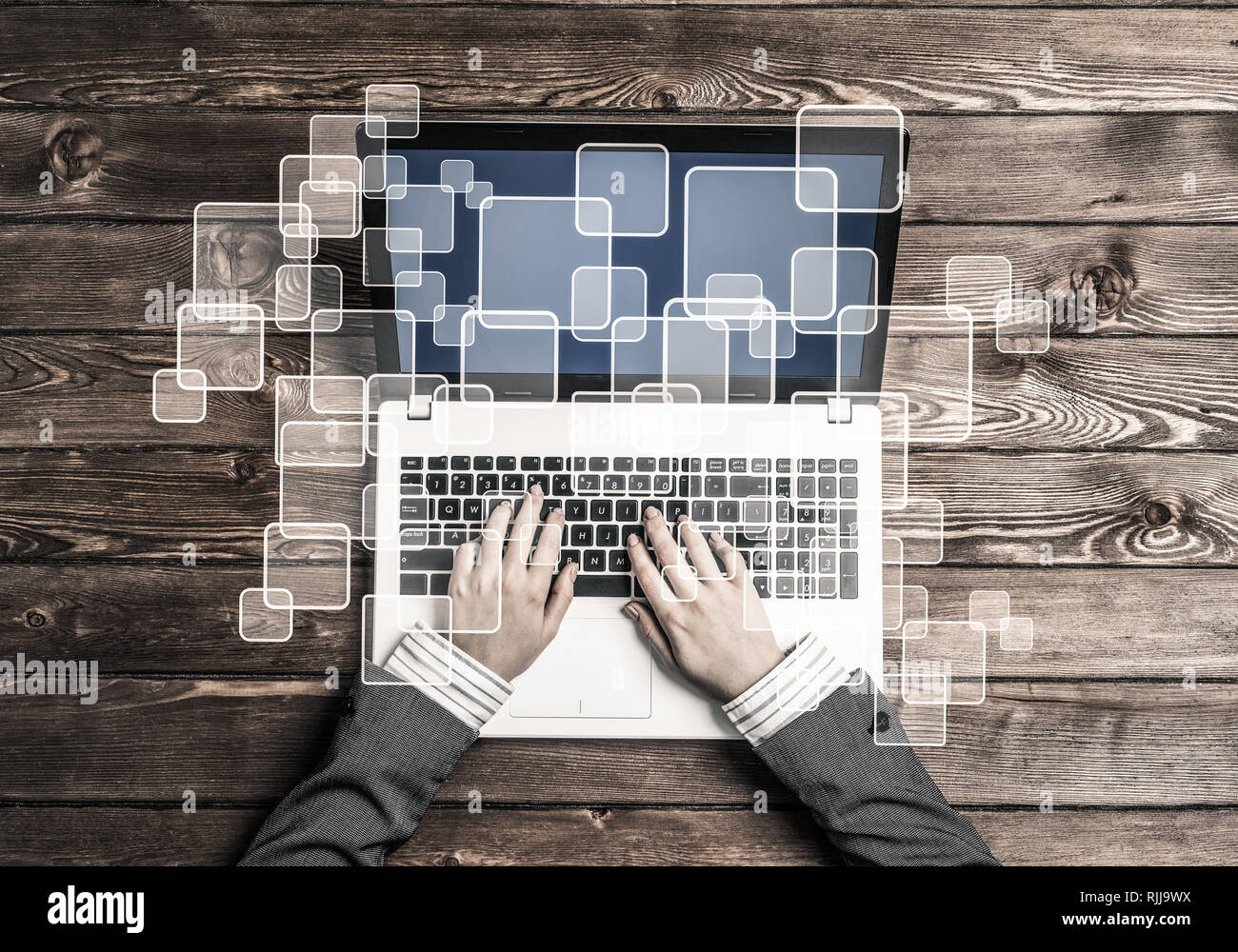 Business workplace with laptop device and media user interface Stock ...