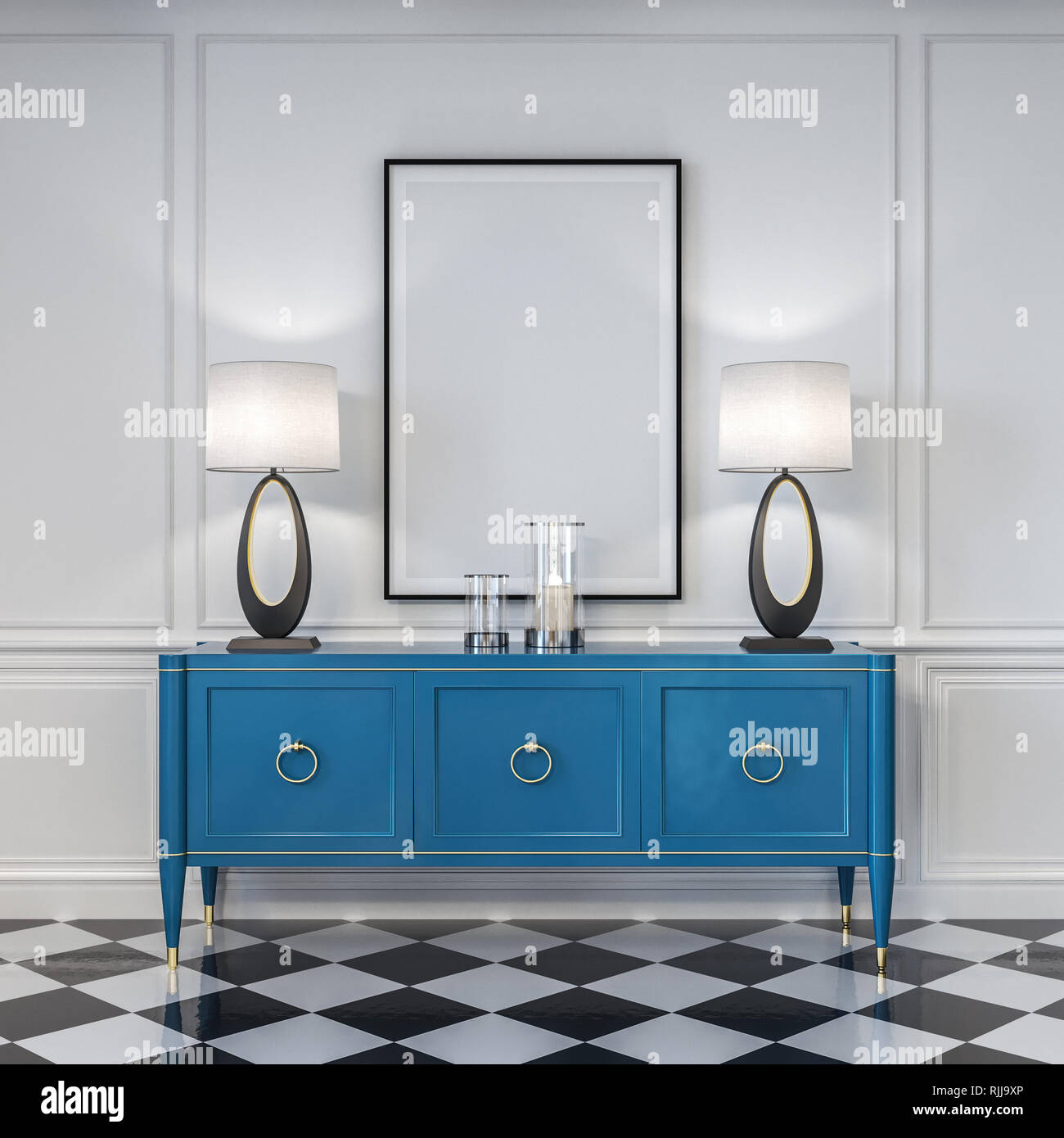 Mock up poster, picture frame above sideboard, console, 3d Rendering ...