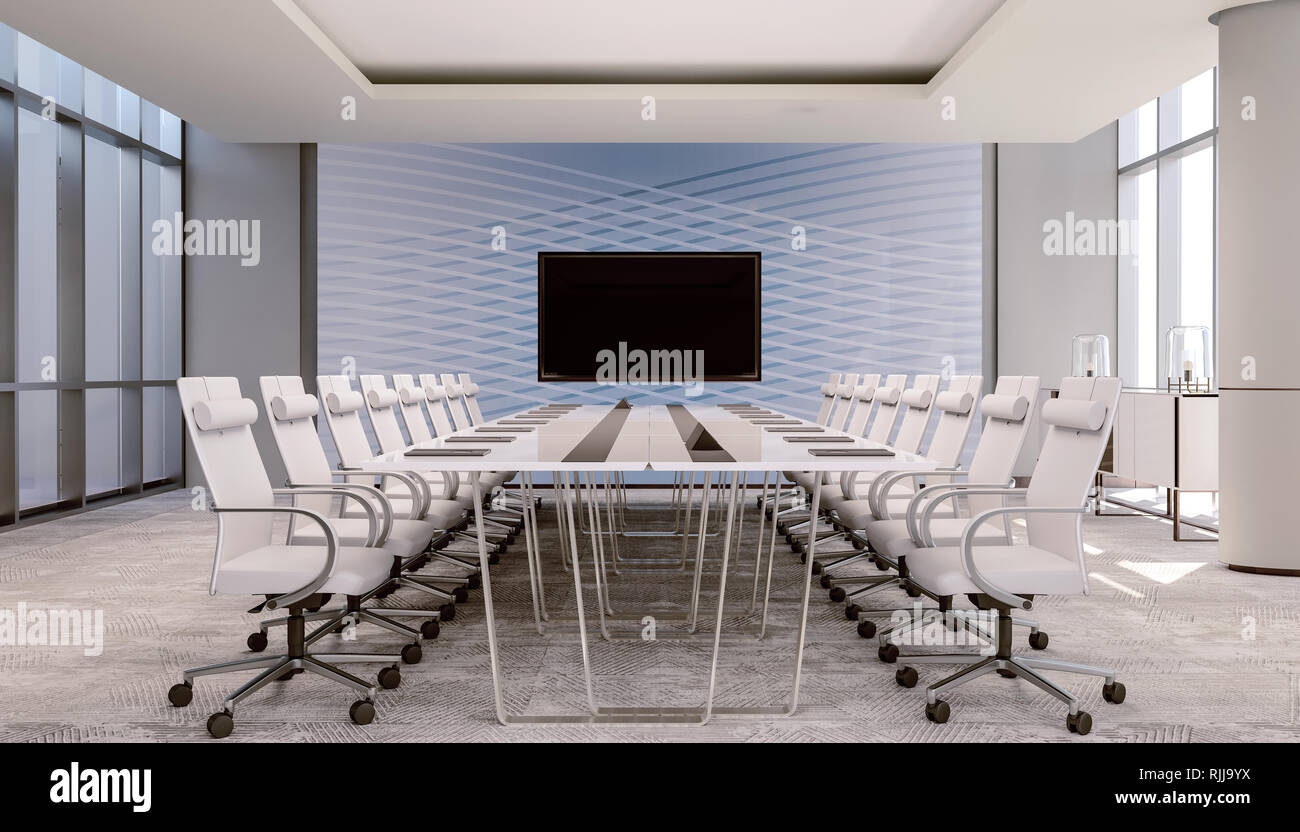 Clean meeting room, conference with accent wall, 3d rendering Stock ...