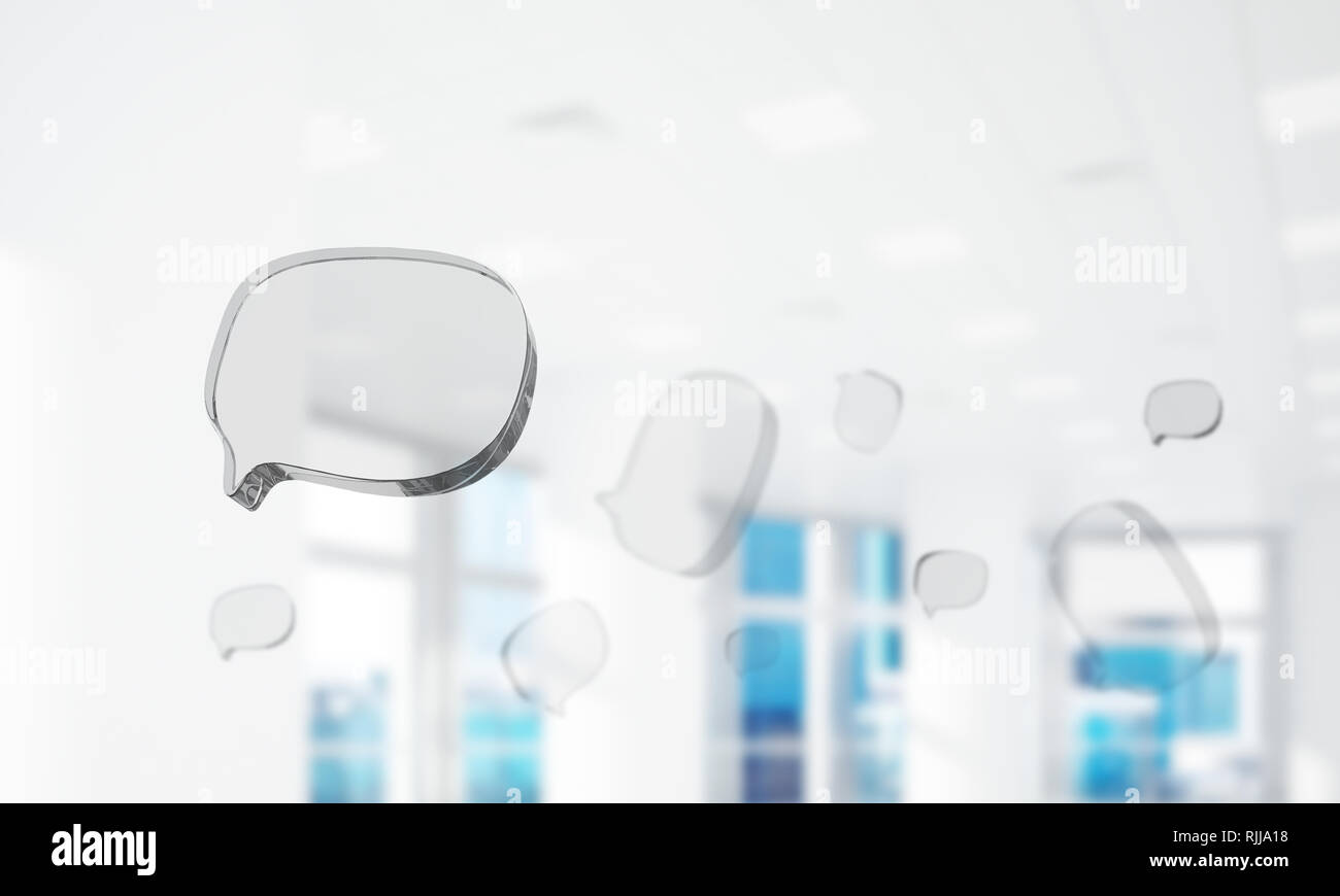 Concept of communication by glass empty chat icon on office background ...