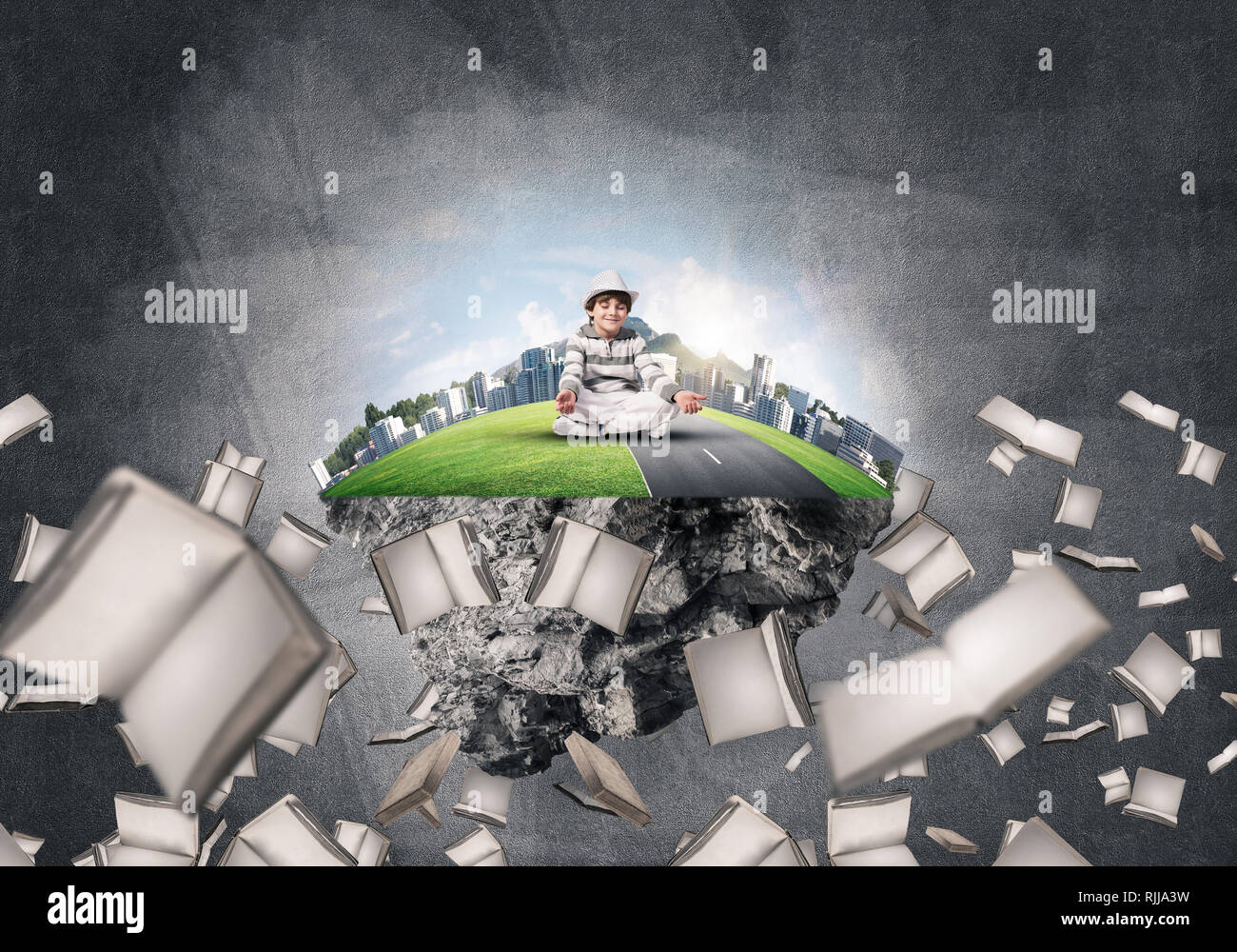 Little boy keeping mind conscious Stock Photo - Alamy
