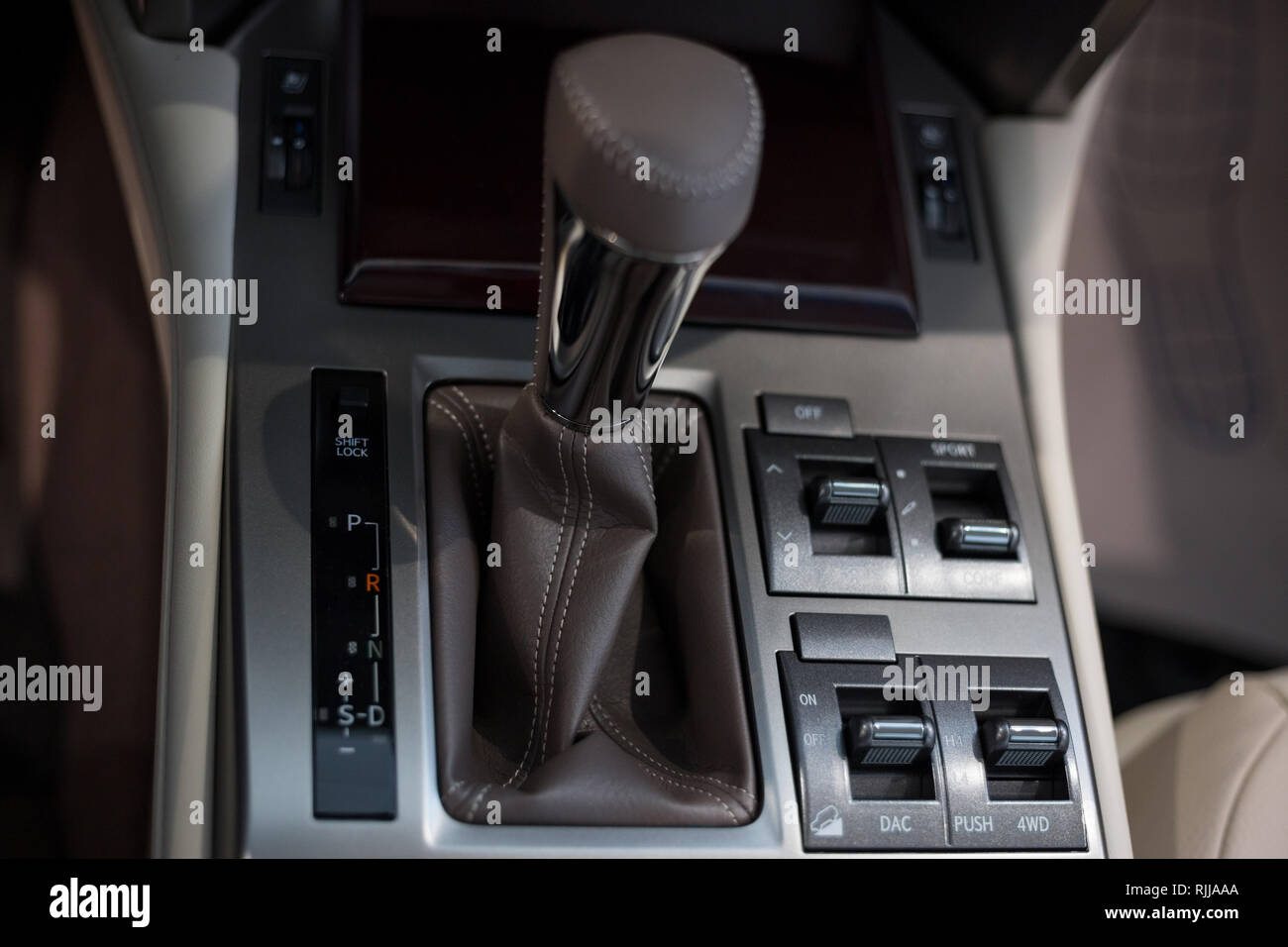 Interior of new modern car with automatic transmission. Modern ...