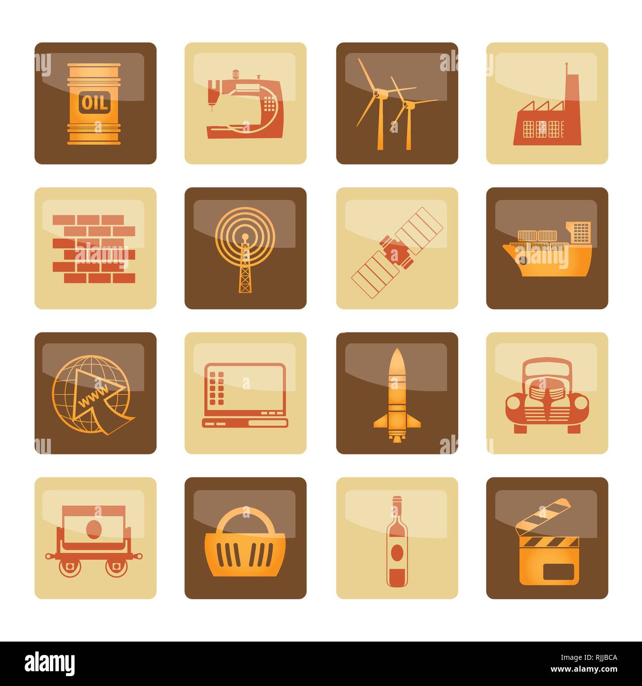 Business and industry icons over brown background- vector icon set ...