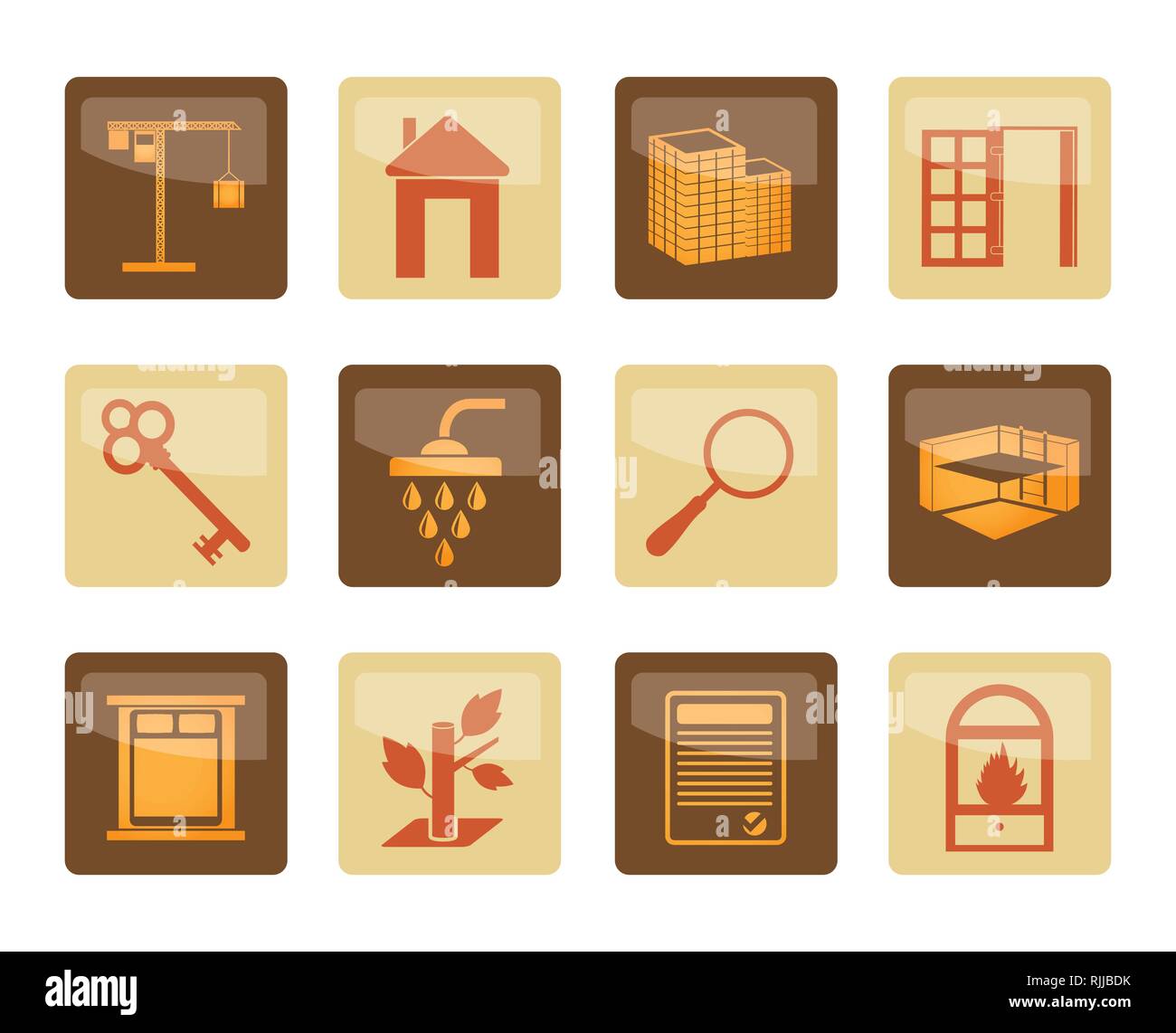Real Estate icons over brown background - Vector Icon Set Stock Vector Image & Art - Alamy