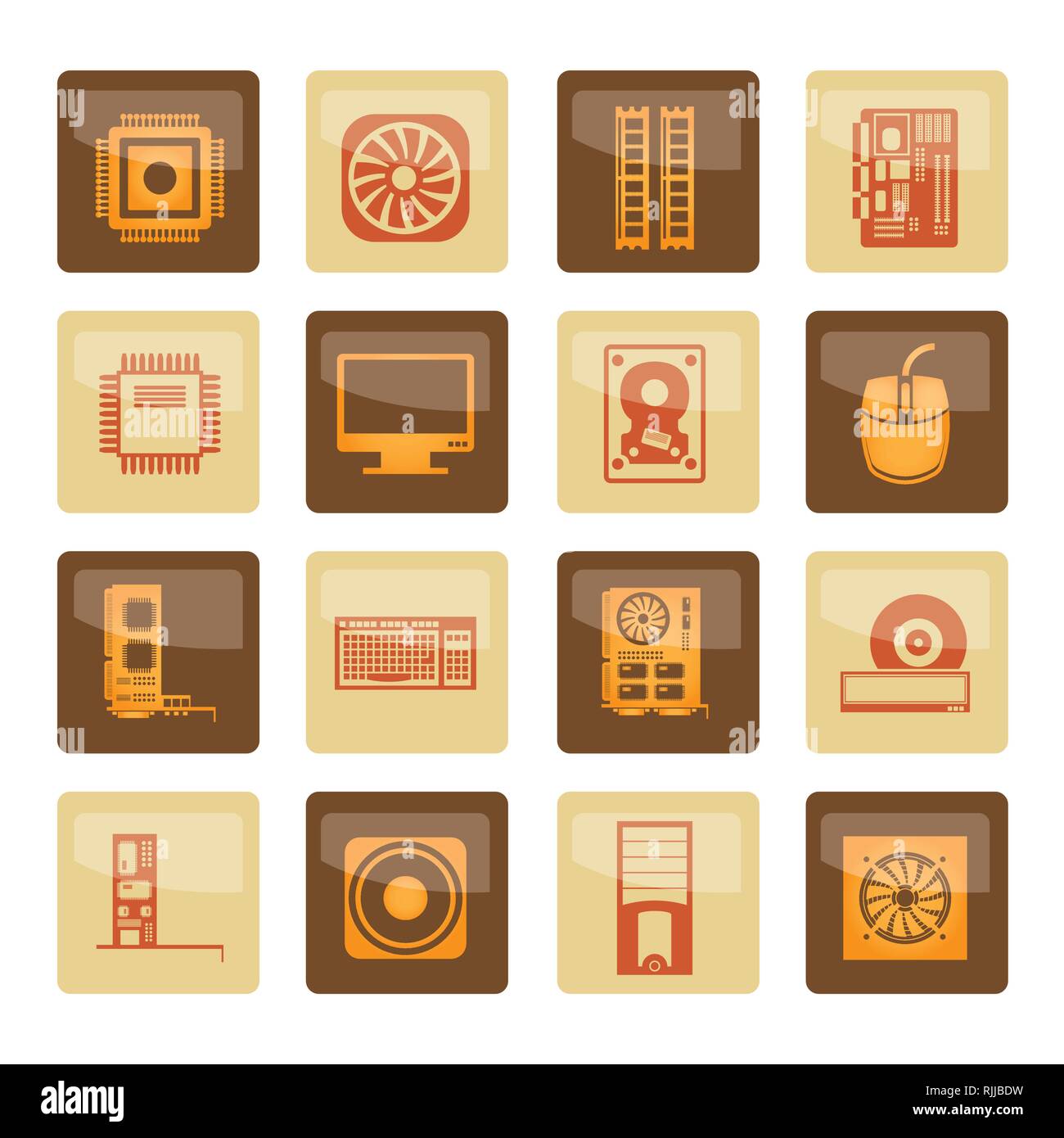 Computer performance and equipment icons over brown background - vector icon set Stock Vector ...