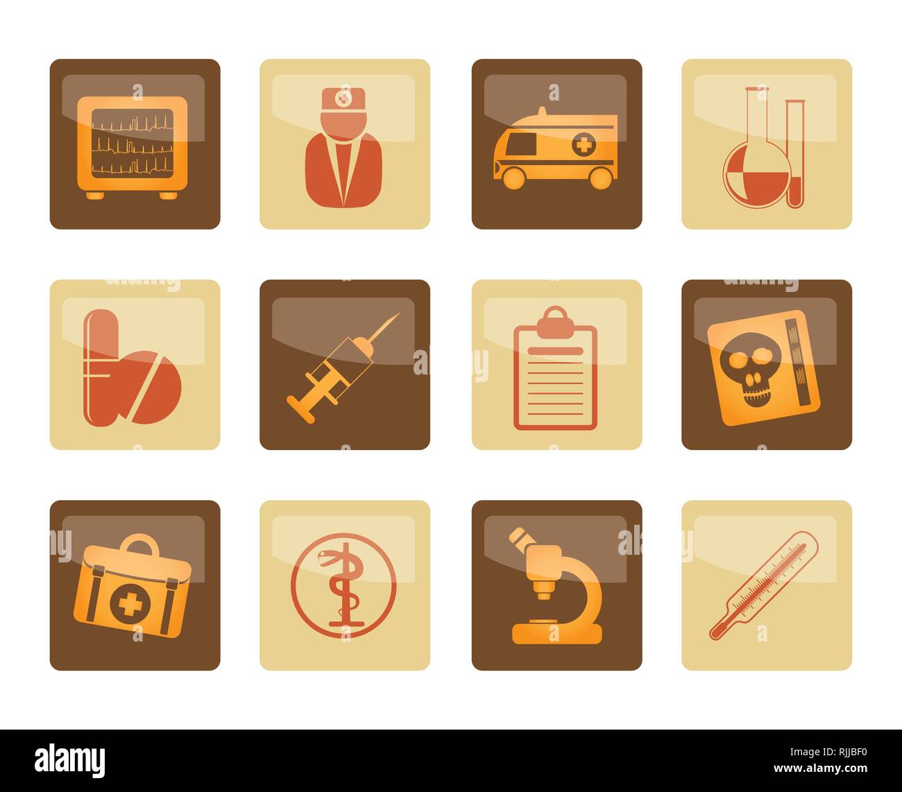 Medical and healthcare Icons over brown background - Vector Icon Set ...