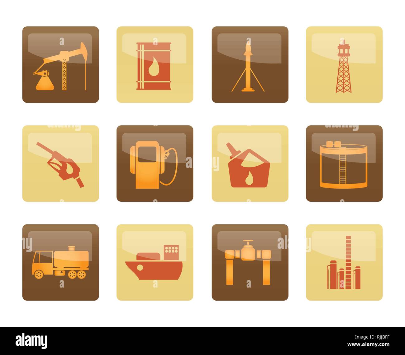 Oil and petrol industry icons over brown background - vector icon set ...