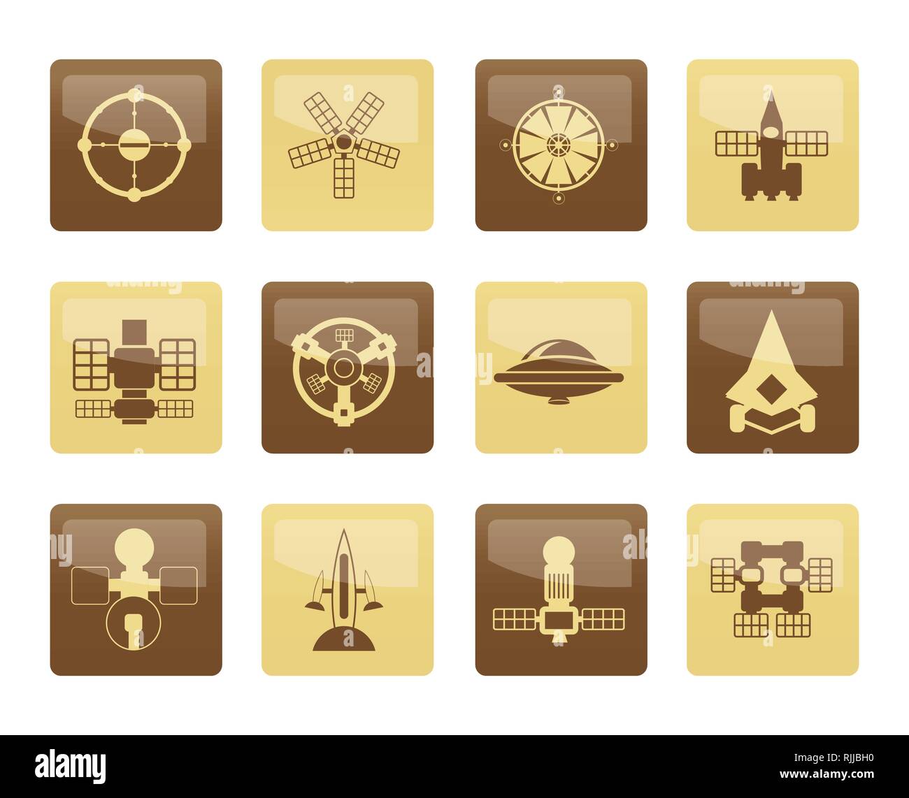 Different kinds of future spacecraft icons over brown background - vector icon set Stock Vector ...