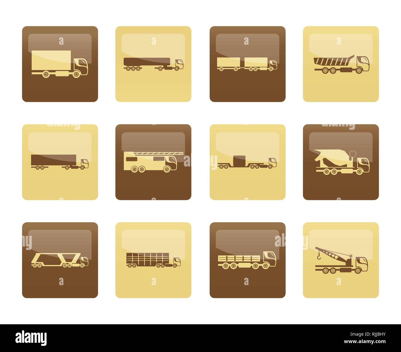 Different types of trucks and lorries icons over brown background ...