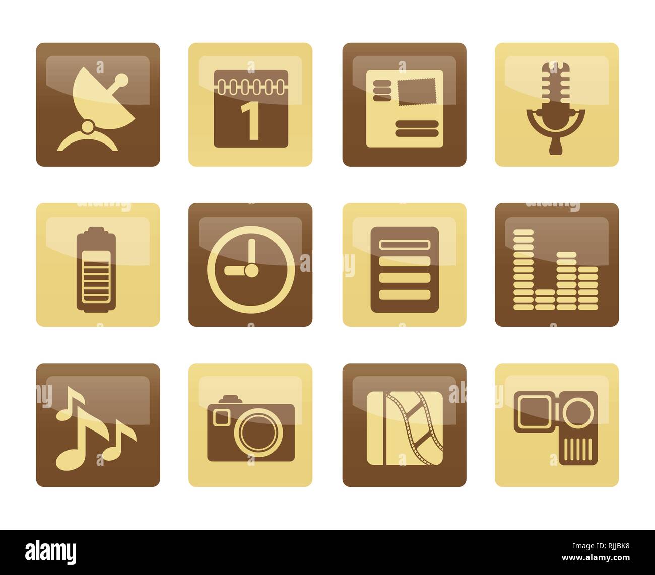 Mobile phone performance icons over brown background - vector icon set ...