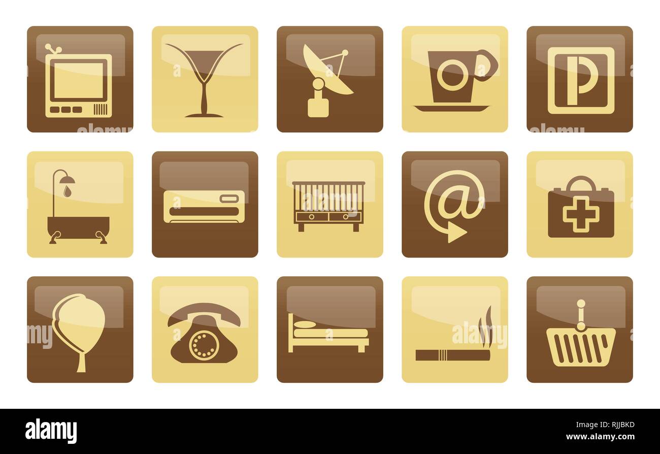 Hotel and motel icons over brown background - Vector icon Set Stock ...