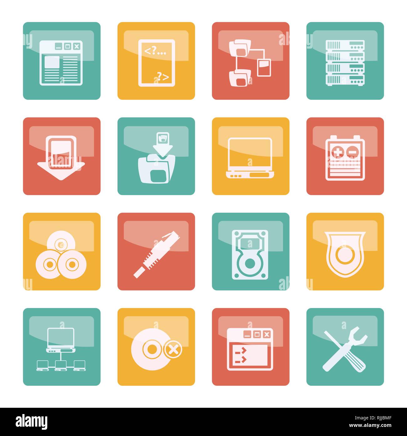 Server Side Computer icons over colored background - Vector Icon Set ...