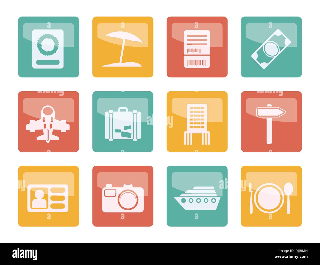 Travel, trip and holiday icons over colored background - vector icon ...