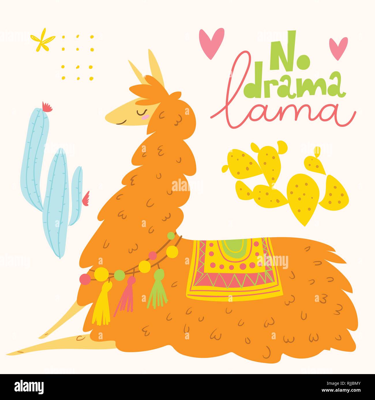 Vector poster or card with cute cartoon lama and cacti Stock Vector ...