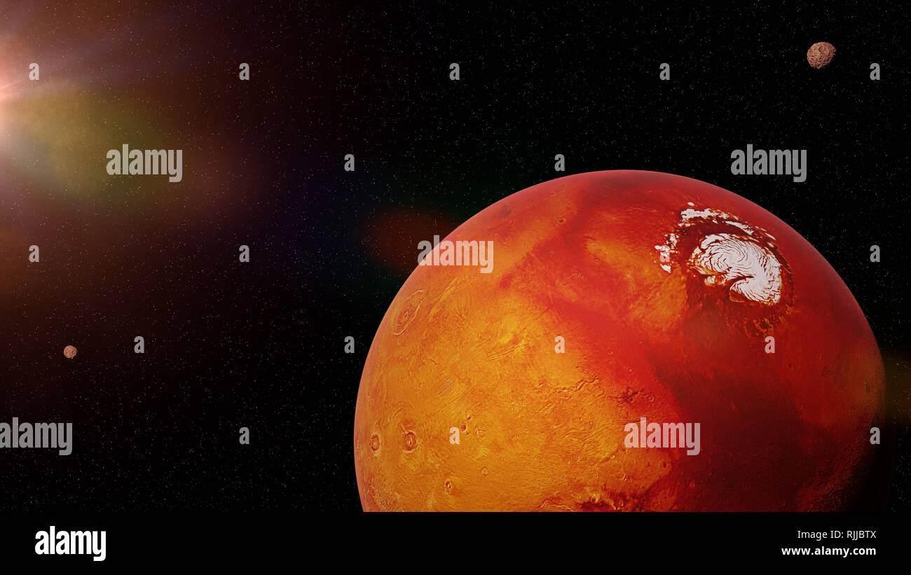 planet Mars during the Martian winter lit by the distant Sun Stock ...