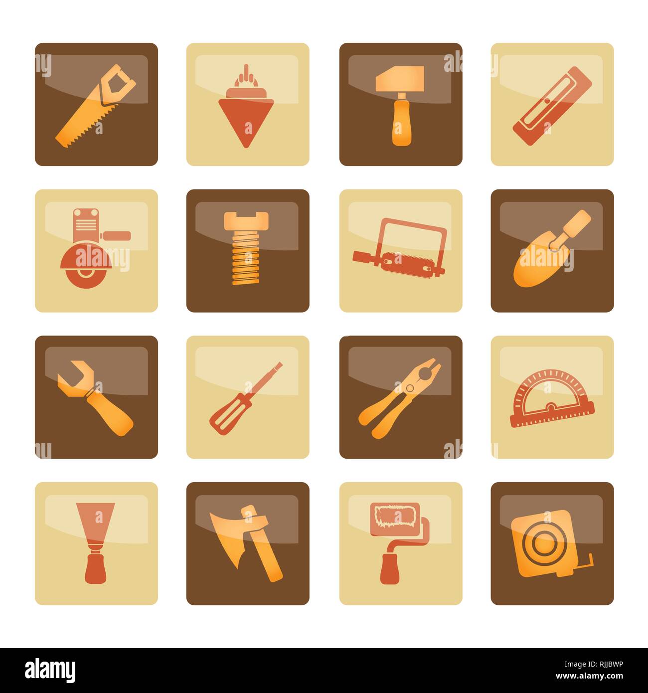 Building and Construction Tools icons over brown background - Vector ...